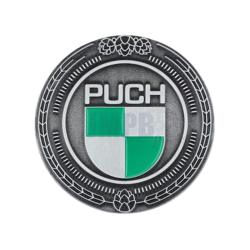 Emblem Sticker Puch Logo Metal Silver/Green 47MM - JMPB Parts