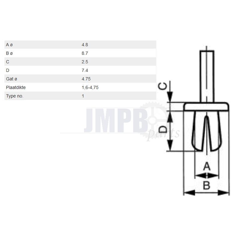 Click fasteners Plastic Nylon 4.8MM Black - JMPB Parts