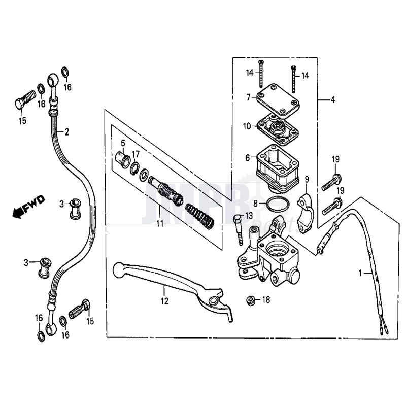 Exploded View Honda MB50 - Front Brake Handle - JMPB Parts