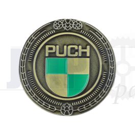 Emblem Sticker Puch Logo Metal Gold/Green 47MM - JMPB Parts