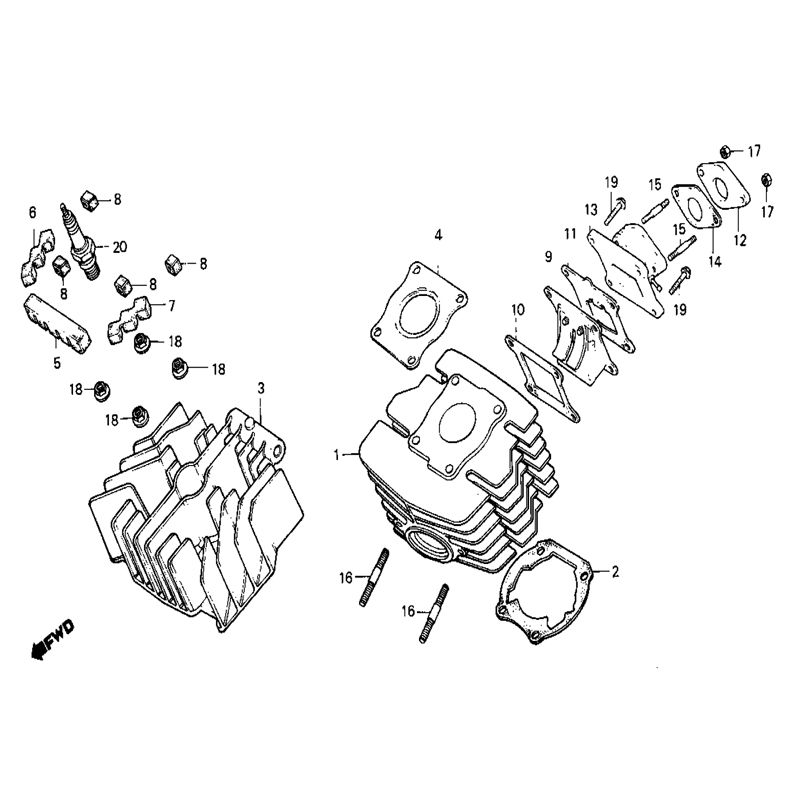 Exploded View Honda MB50 - Cylinder / Manifold - JMPB Parts